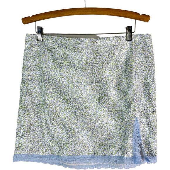 H&M | Skirts | New Hm Blue White Green Floral Lace Cottagecore Ribbed ...